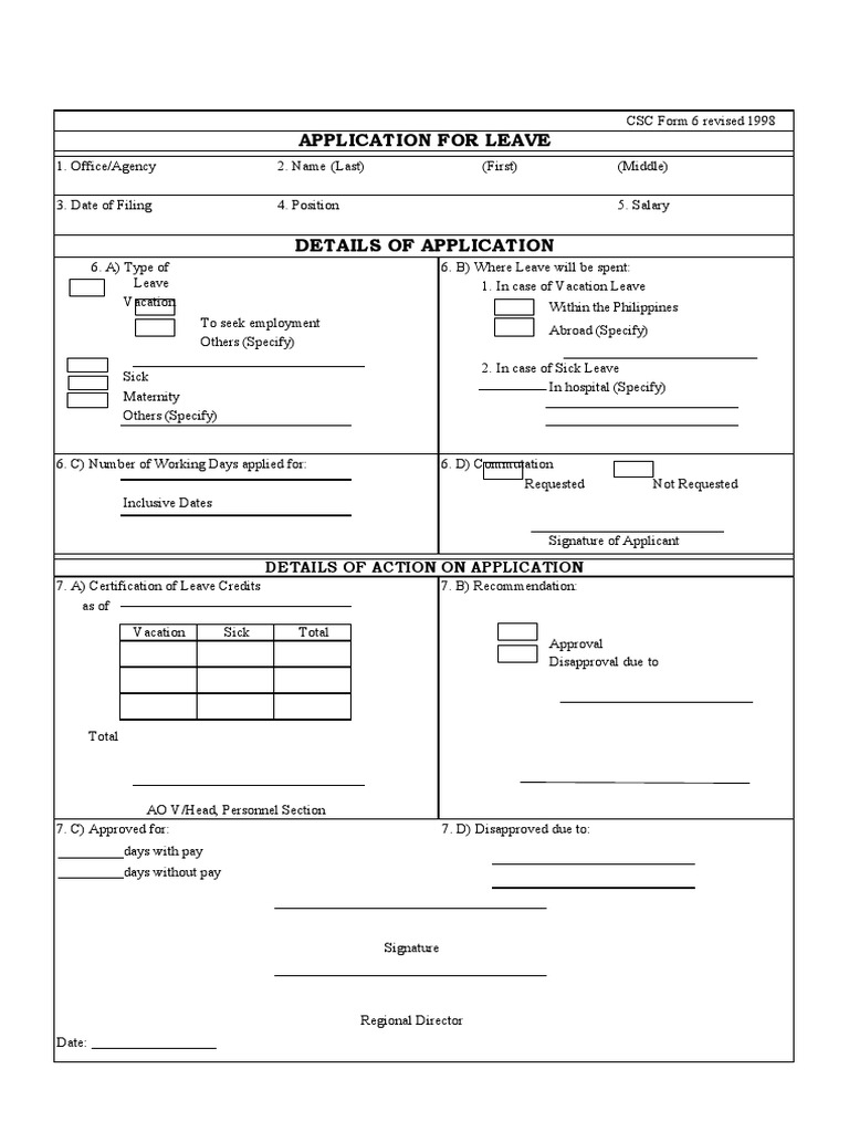 CSC Form 6 Leave Application Guide | PDF | Government | Labour