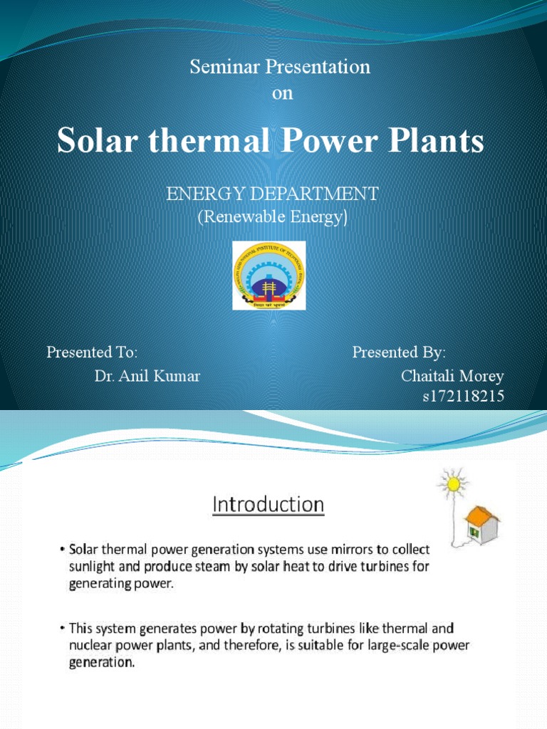 Solar Thermal Power Plants: Seminar Presentation On | PDF | Solar Power ...