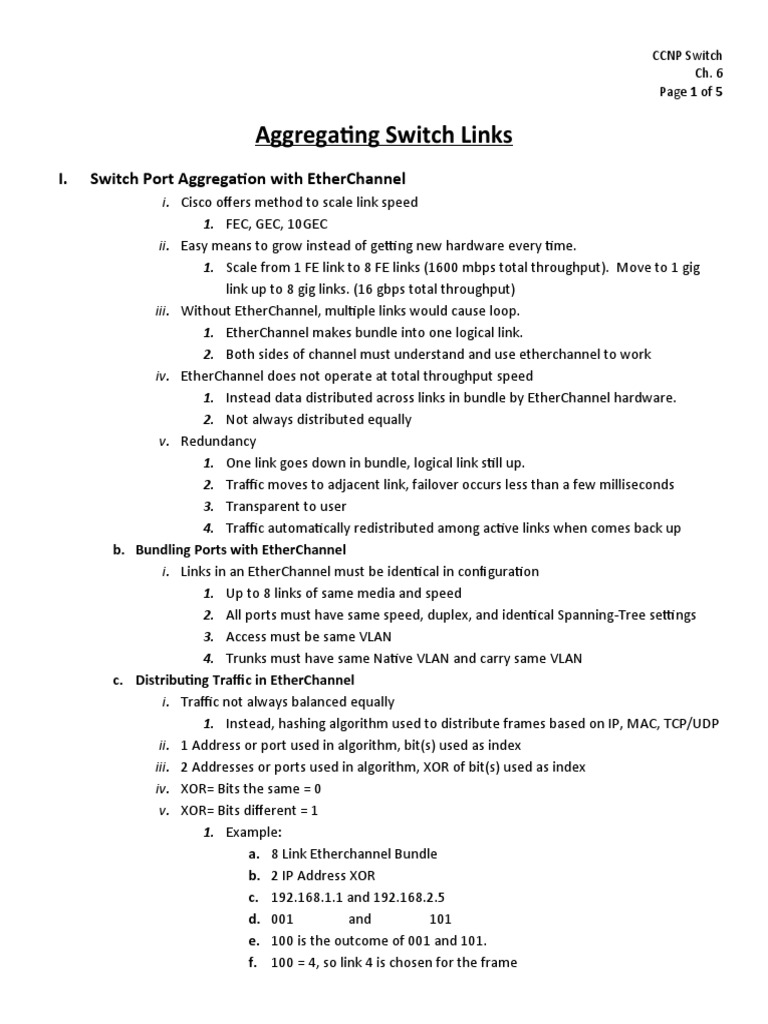 CCNP Switch, Ch.6 NOTES | PDF | Load Balancing (Computing) | Network Switch
