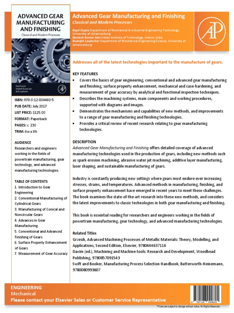 Advanced Gear Manufacturing and Finishing | PDF | Machining | Gear