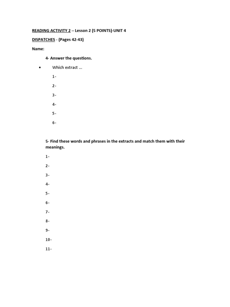 Answer Key for Reading Activity 2 | PDF | Language Arts & Discipline