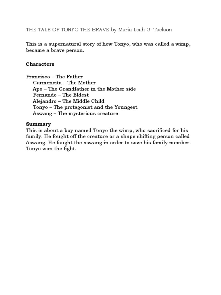 Background of The Tale of Tonyo The Brave | PDF
