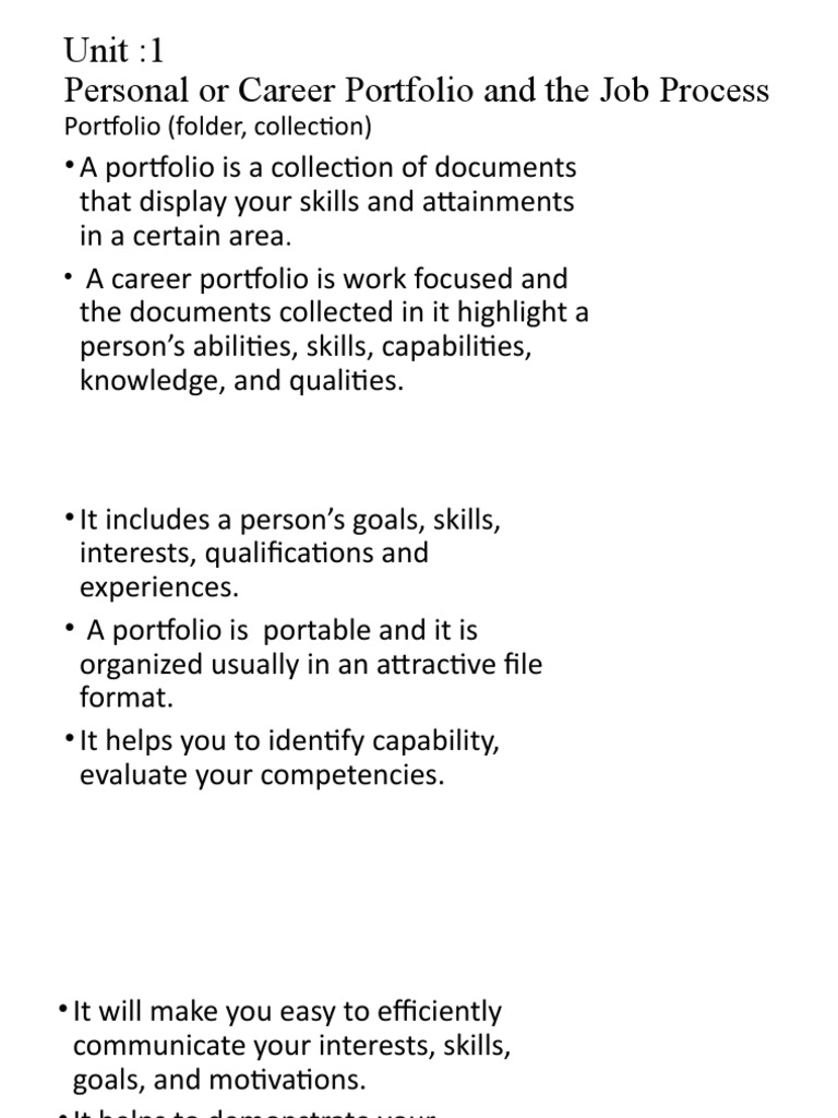 Unit:1 Personal or Career Portfolio and The Job Process | PDF ...