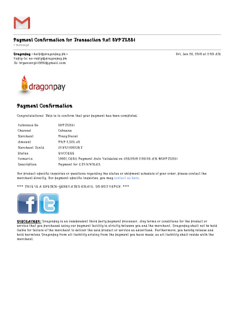 Gmail - Payment Confirmation For Transaction Ref - 5YPTX831 PDF | PDF
