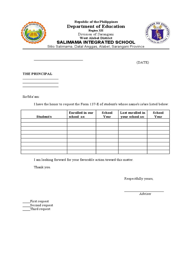 Request Form 137-E | PDF