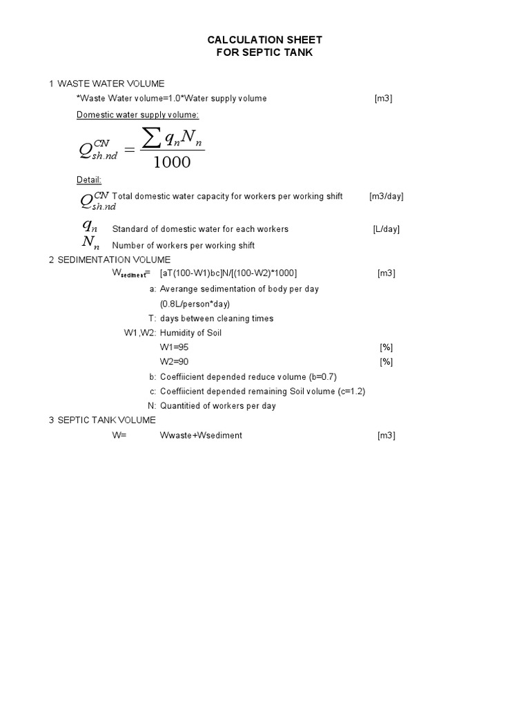 N N CN SH ND: Calculation Sheet For Septic Tank | PDF