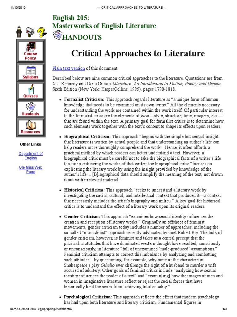 Overview of Literary Critical Approaches | PDF | Archetype | Deconstruction