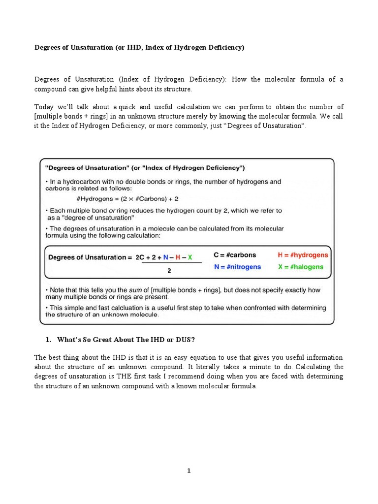 Degrees of Unsaturation (Or IHD, Index of Hydrogen Deficiency) | PDF ...