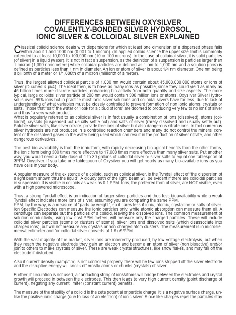 Comparison Ionic Silver and Colloidal Silver | PDF | Ion | Colloid