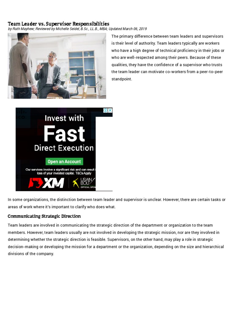 Team Leader vs. Supervisor Responsibilities Explained | PDF ...