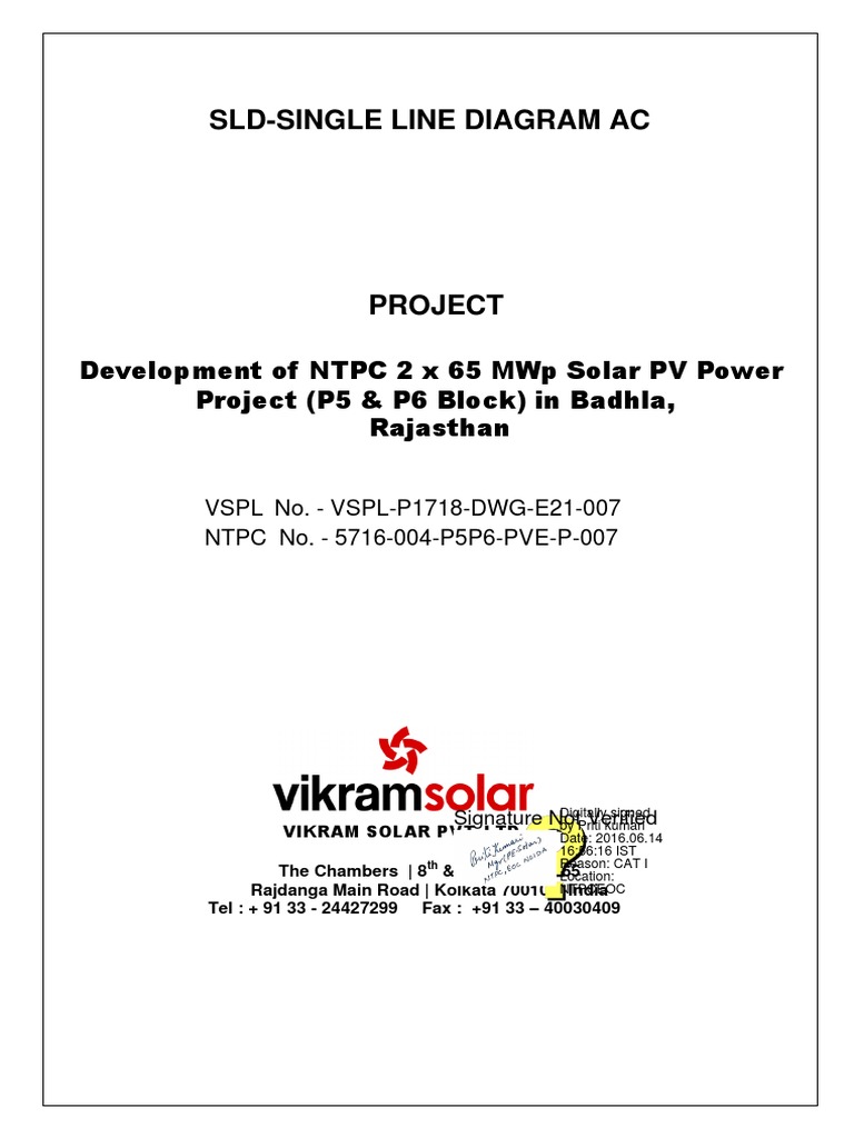 Sld-Single Line Diagram Ac: Development of NTPC 2 X 65 MWP Solar PV ...