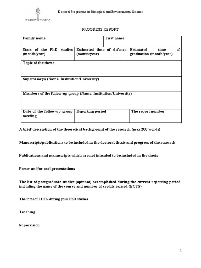Progress Report: Doctoral Programme in Biological and Environmental ...