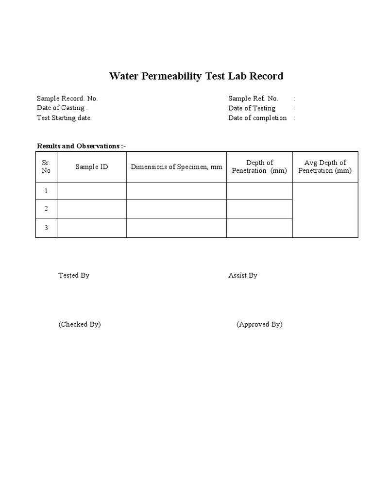 Water Permeability Test Lab Record: Results and Observations | PDF ...