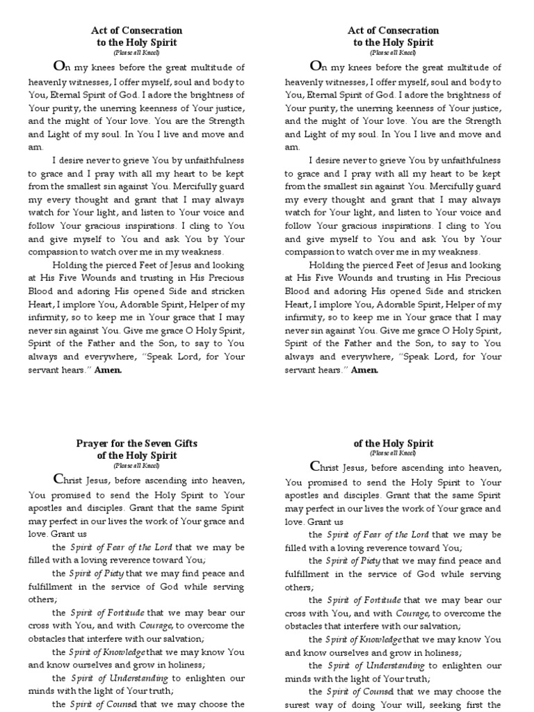 Act of Consecration to the Holy Spirit | PDF | Grace In Christianity ...