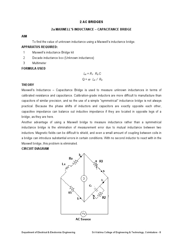 2A Maxwell'S Inductance - Capacitance Bridge AIM: 2 Ac Bridges | PDF ...