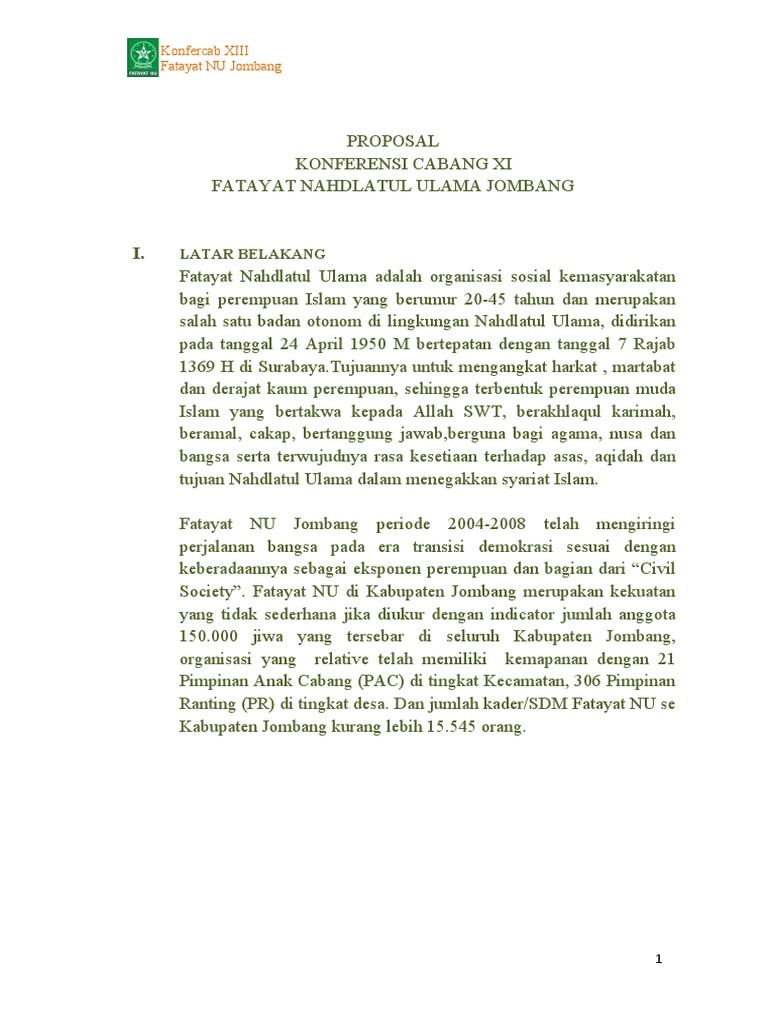 Contoh Proposal Konferensi Cabang Fatayat NU | PDF