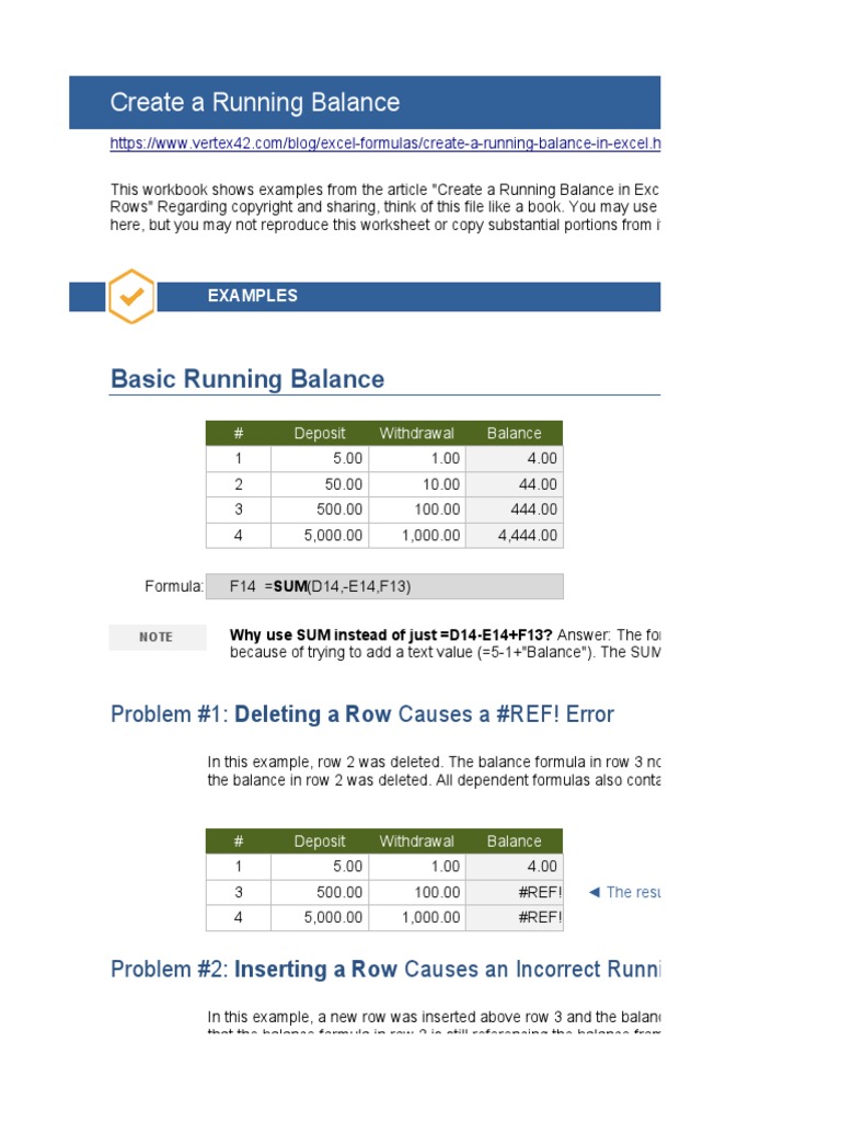 Create A Running Balance | PDF | Microsoft Excel | Computer Programming