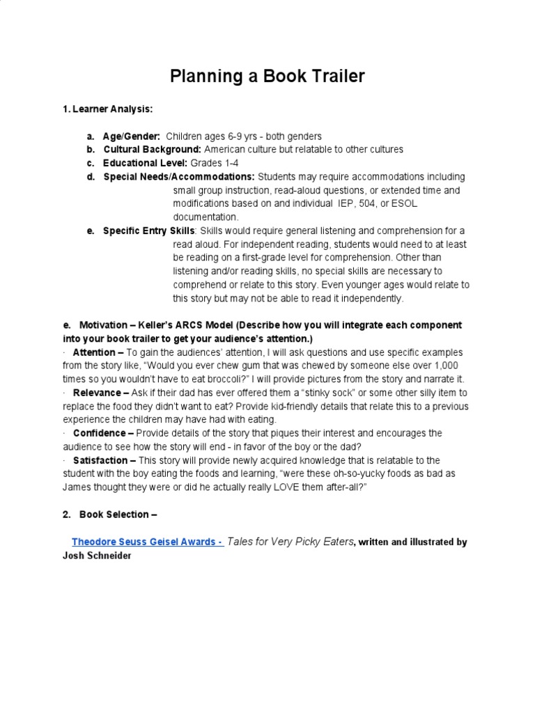 Planning A Book Trailer 2 | PDF