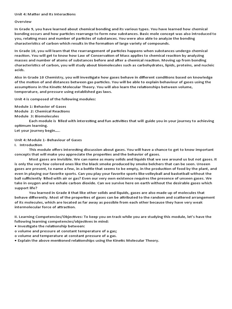 Unit 4 Module 1 | PDF | Gases | Chemistry