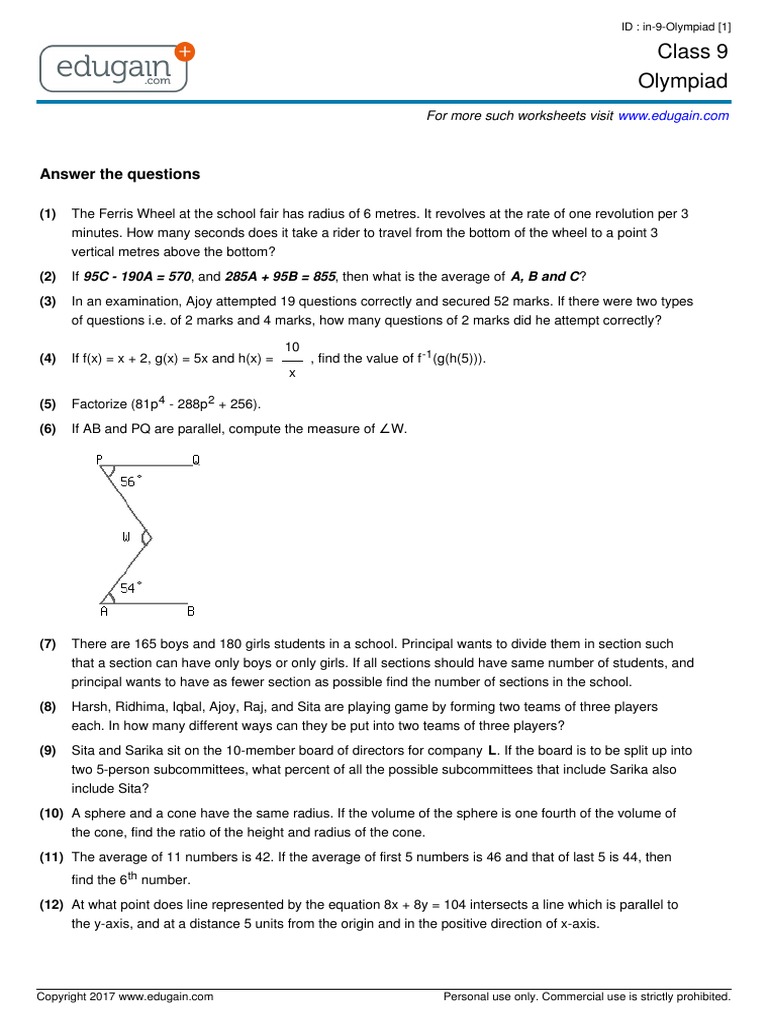 Grade 9 Olympiad in PDF | PDF | Sphere | Volume