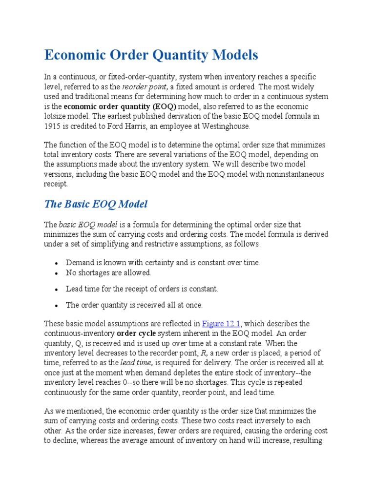 Economic Order Quantity Models | PDF | Inventory | Demand