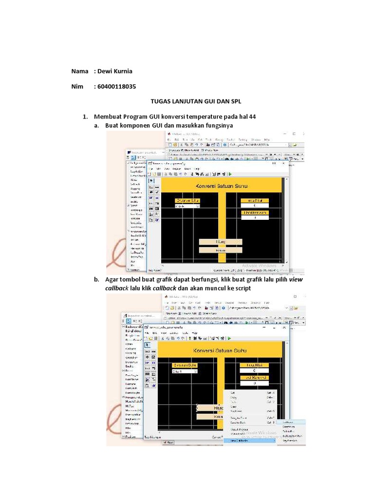 Tugas Gui Lanjutan Dan SPL | PDF | Object (Computer Science) | Matlab