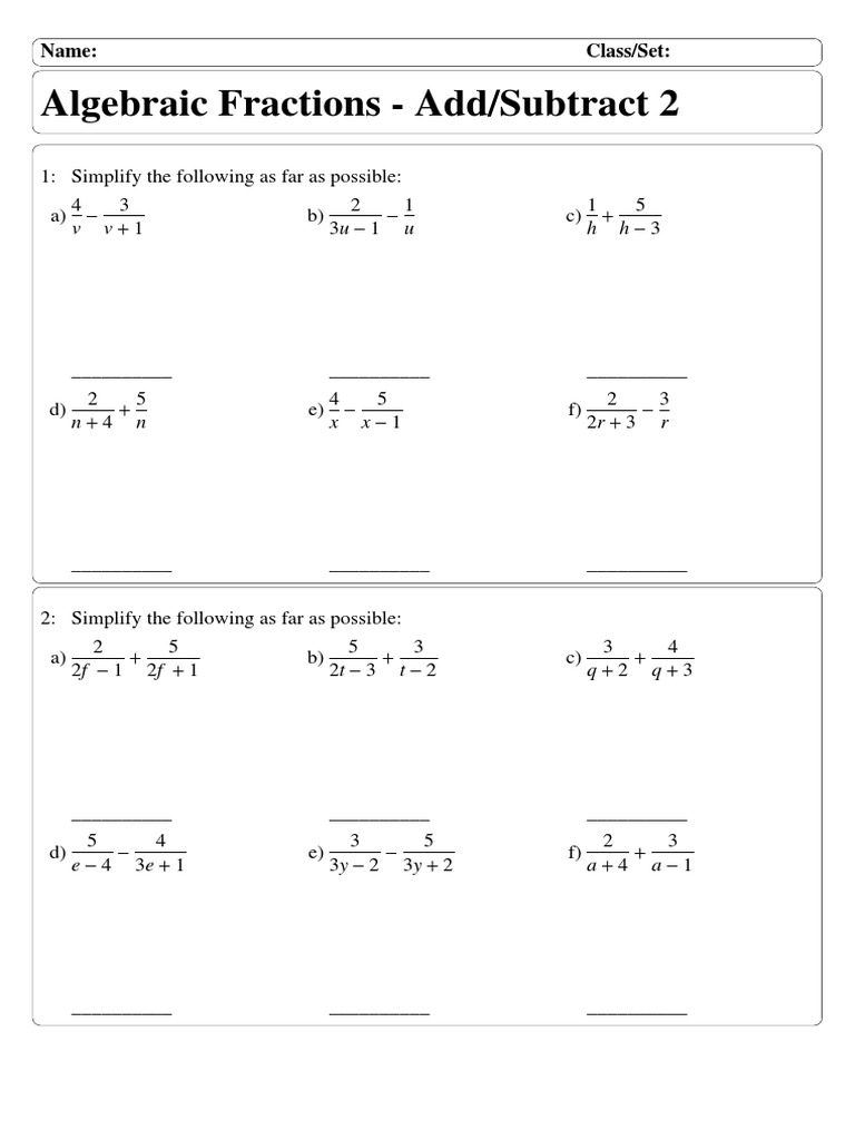 Algebra Worksheet 3 | PDF
