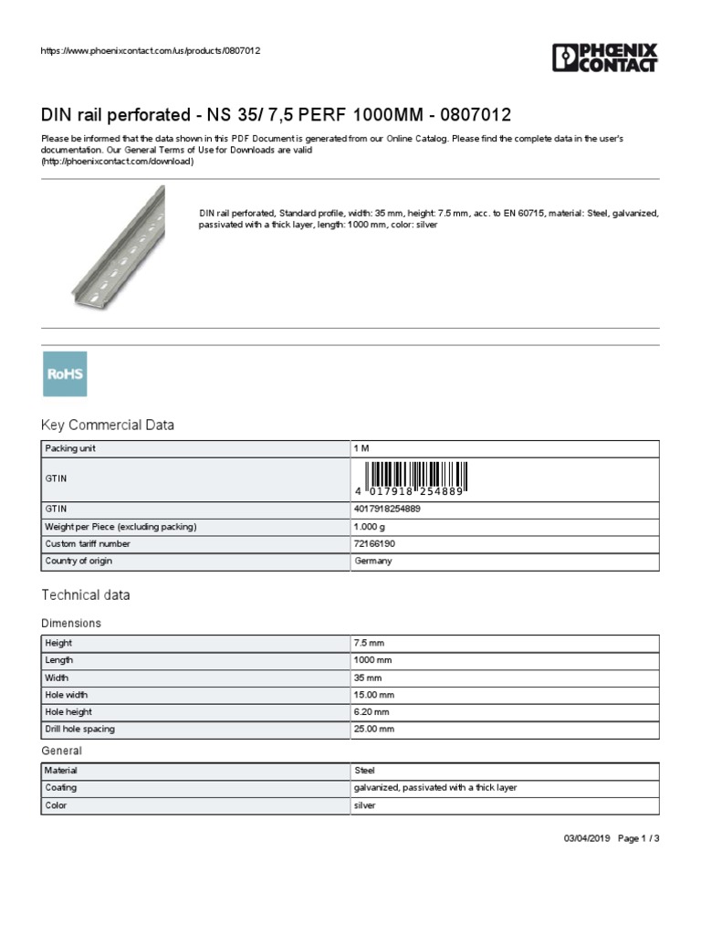 DIN Rail Perforated - NS 35/ 7,5 PERF 1000MM - 0807012: Key Commercial ...