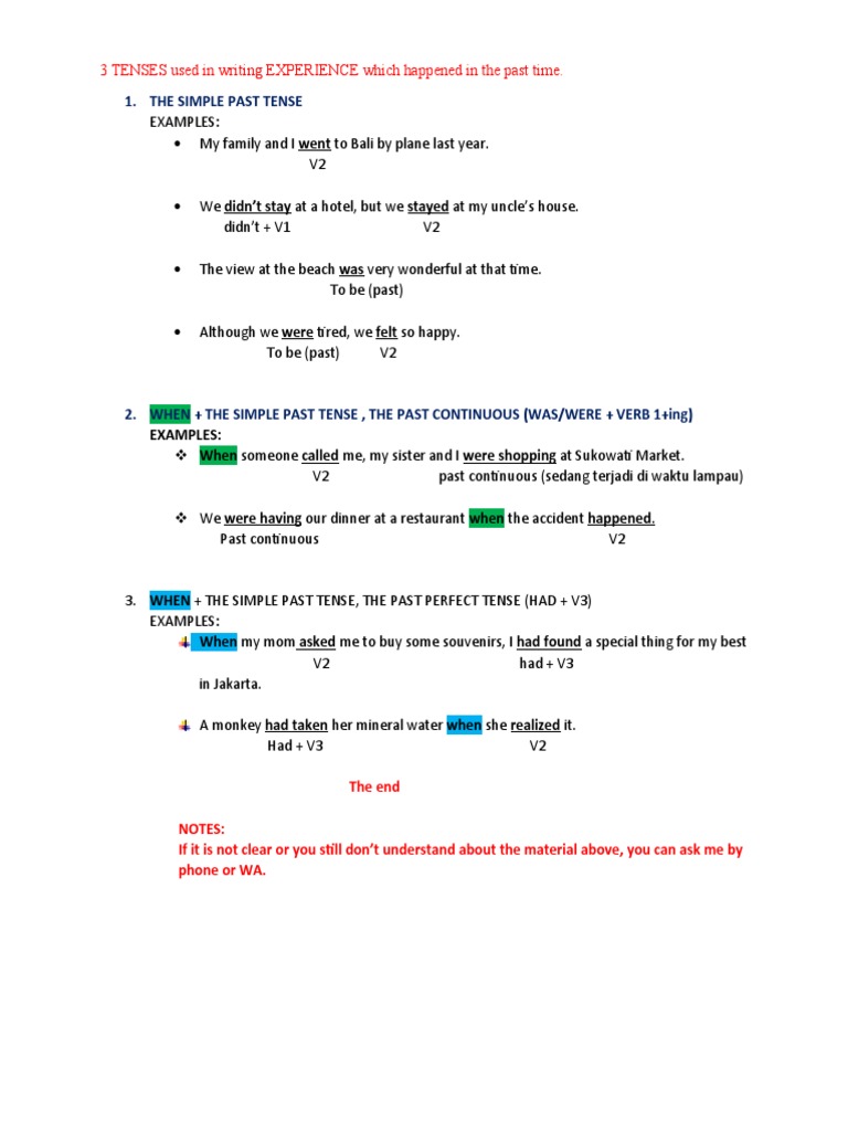 The Simple Past Tense: 3 TENSES Used in Writing EXPERIENCE Which ...