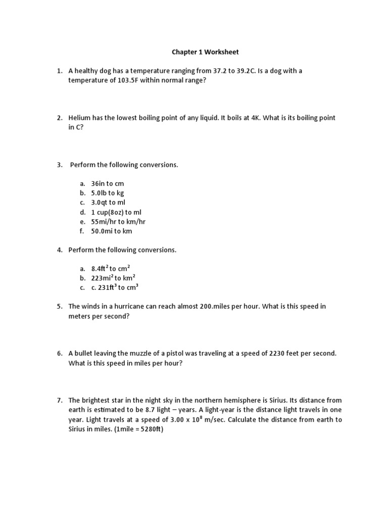CHM 1045 Chapter 1 Worksheet - Answers | PDF | Oceans | Density
