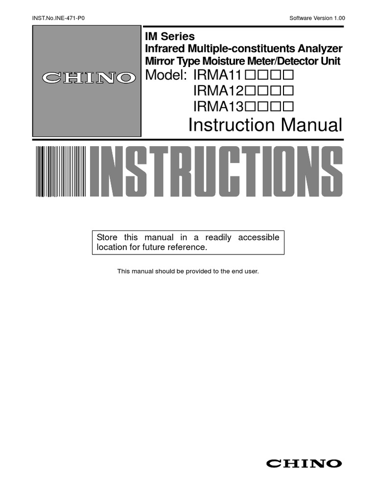 Instruction Manual: Model: IRMA11 IRMA12 IRMA13 | PDF | Sensor | Detector (Radio)