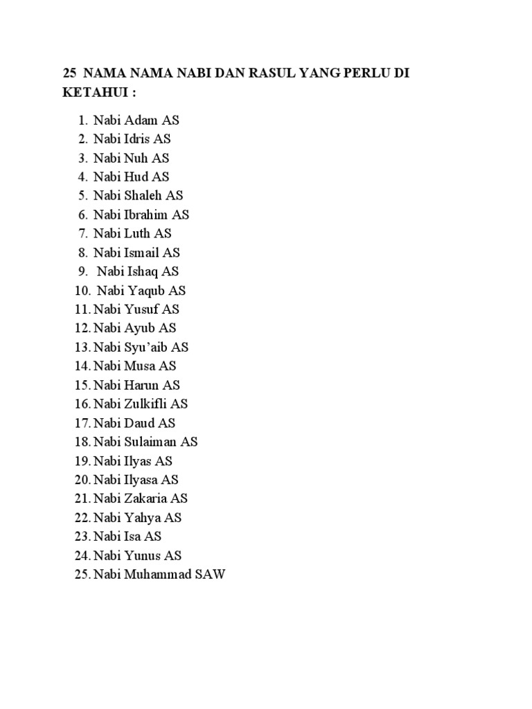 25 Nama Nama Nabi Dan Rasul Yang Perlu Di Ketahui | PDF