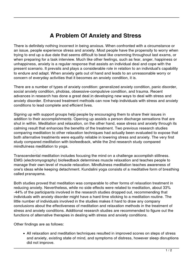 A Problem of Anxiety and Stress | PDF | Relaxation (Psychology) | Anxiety
