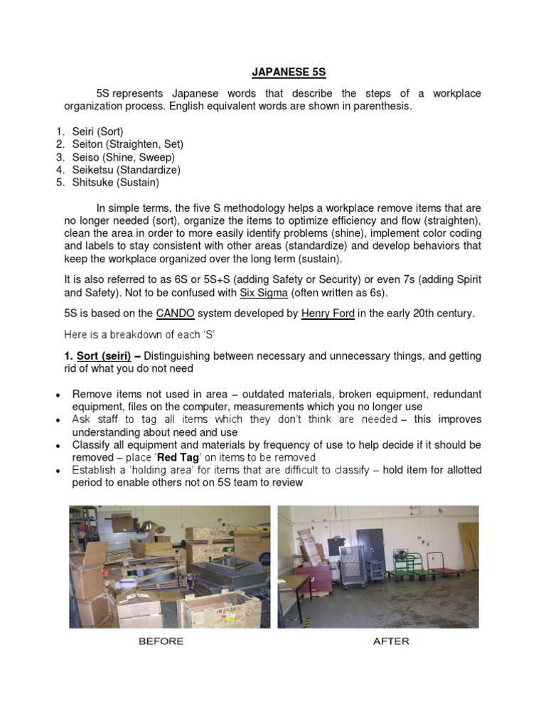 Japanese 5S workplace organization process | PDF | Business | Computing ...