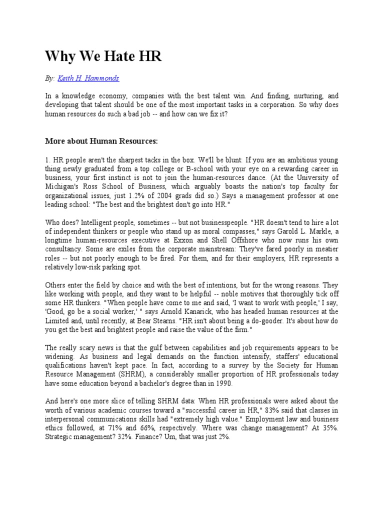 Why We Hate HR: More About Human Resources | PDF | Human Resources ...