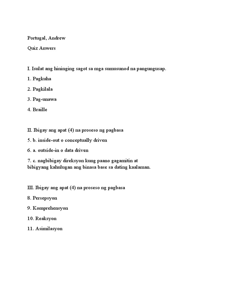 Pagsusulit Tungkol Sa Pagbasa | PDF