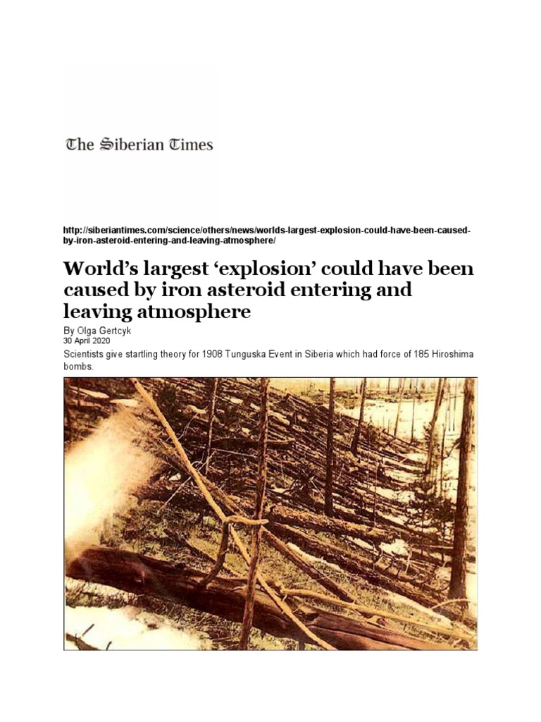 World's Largest Explosion' Could Have Been Caused by Iron Asteroid ...