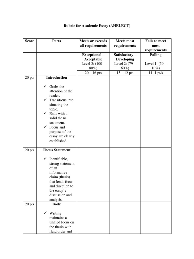 Academic Essay Grading Rubric | PDF | Essays | Thesis