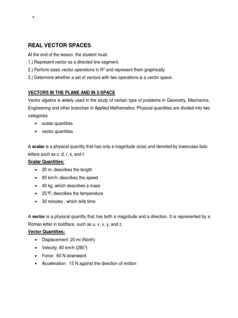 Real Vector Spaces: Vectors in The Plane and in 3-Space | PDF | Euclidean Vector | Vector Space