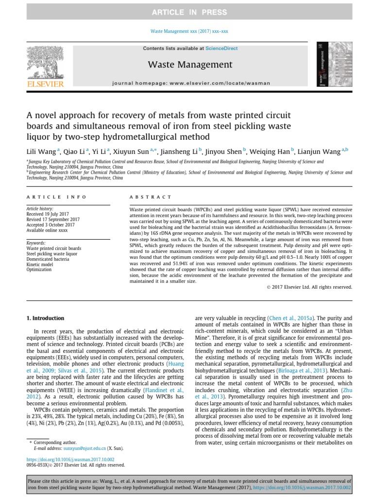 Waste Management: Lili Wang, Qiao Li, Yi Li, Xiuyun Sun, Jiansheng Li ...