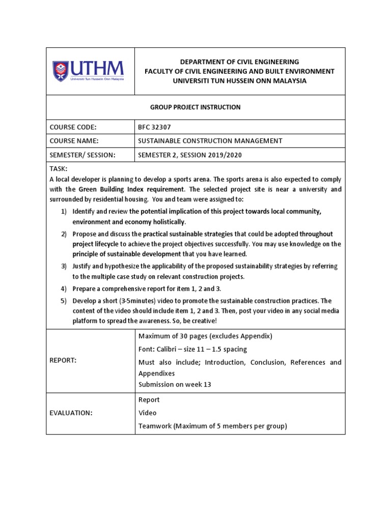 Sustainable Construction Project Guide | PDF | Sustainability | Rubric (Academic)