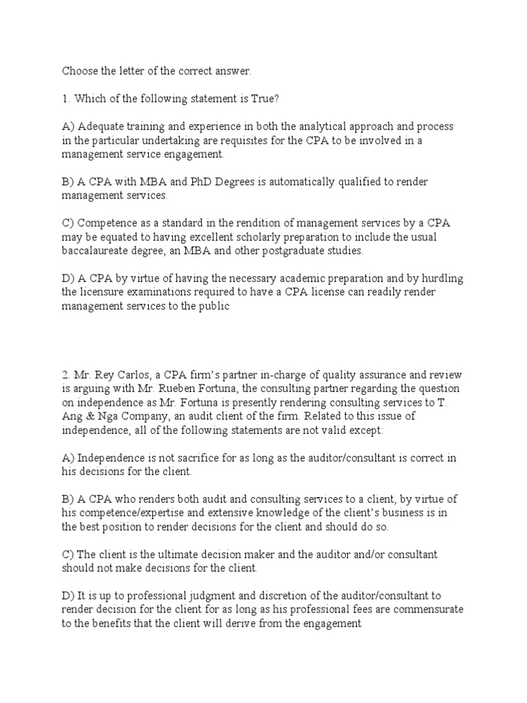 CPA Board Exam Sample Questions & Answers | PDF | Certified Public ...