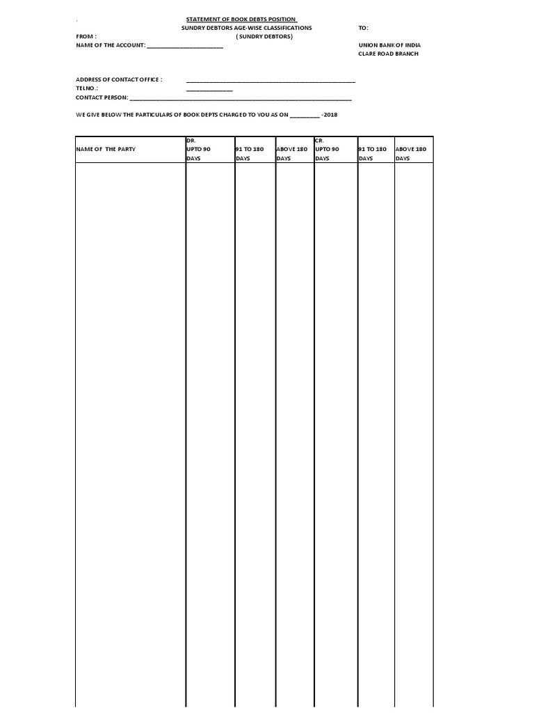 Statement of Book Debts Position Format For Ubi Sundry Debtors ...