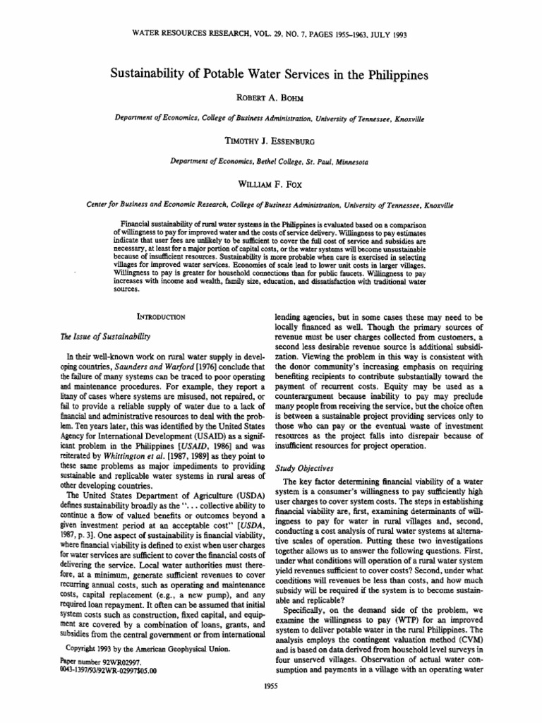 Sustainability of Potable Water Services in The Philippine | PDF ...