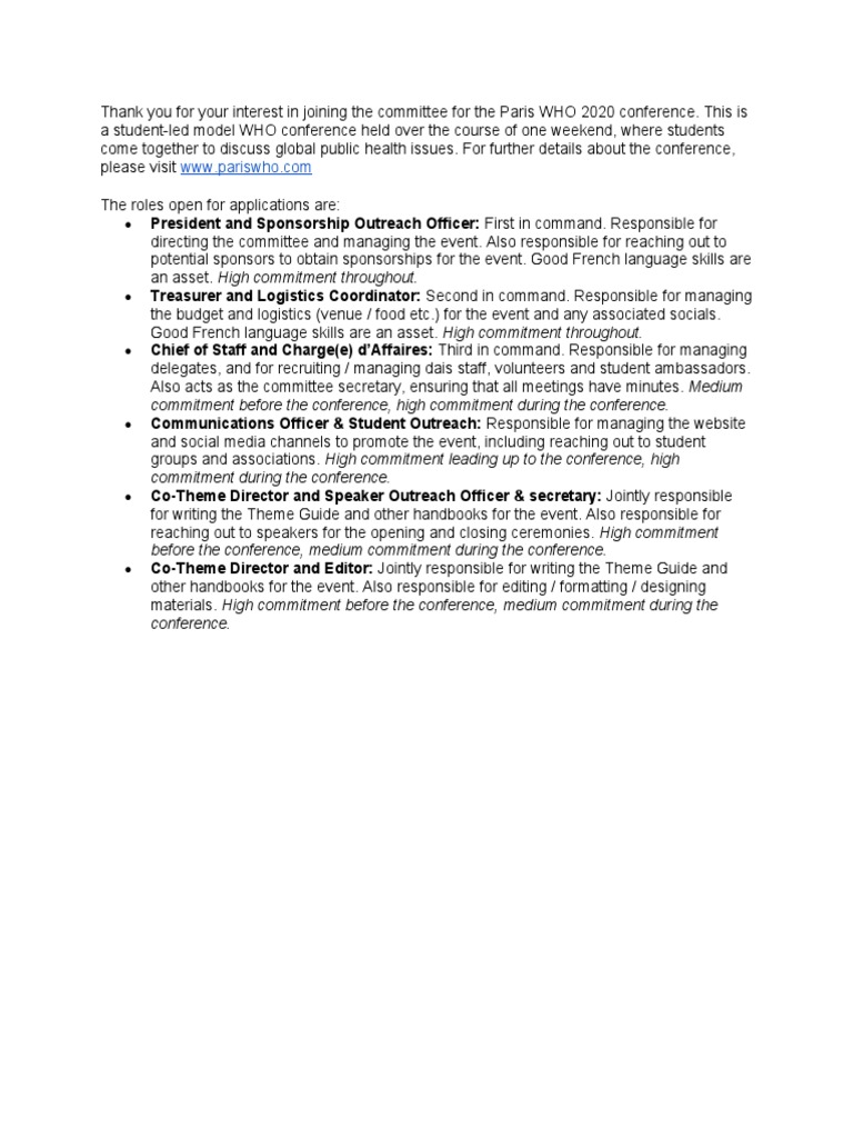 2020 Committee Application Form | PDF | World Health Organization ...