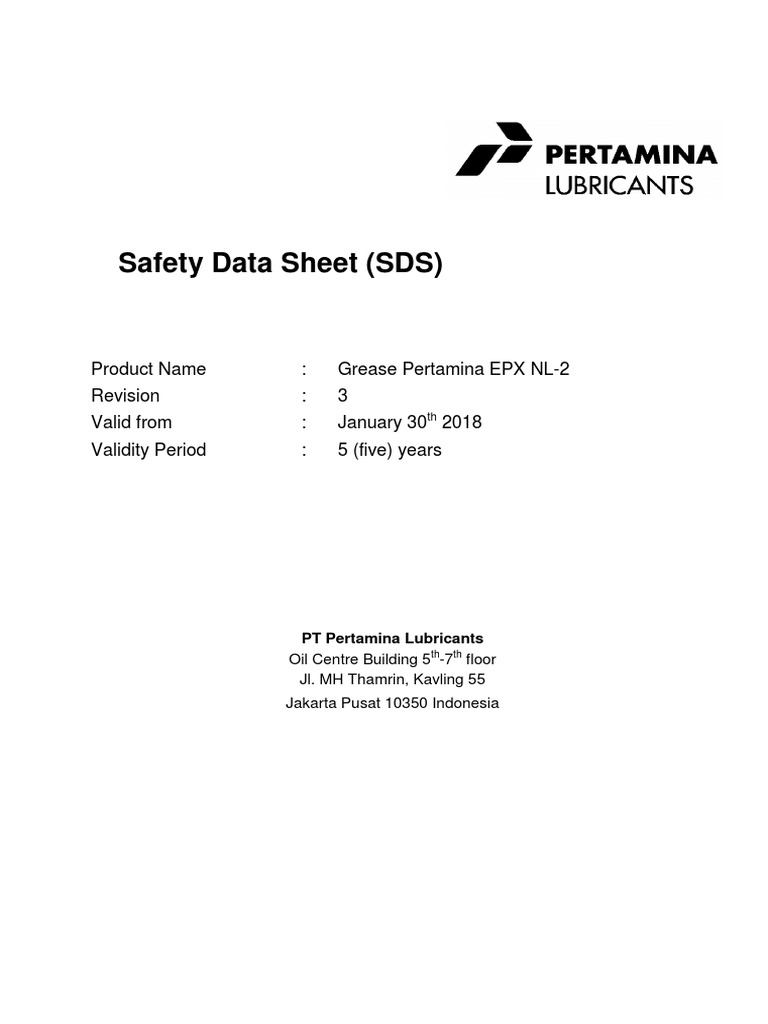 Pertamina EPX NL-2 Grease SDS Overview | PDF | Dangerous Goods | Fires