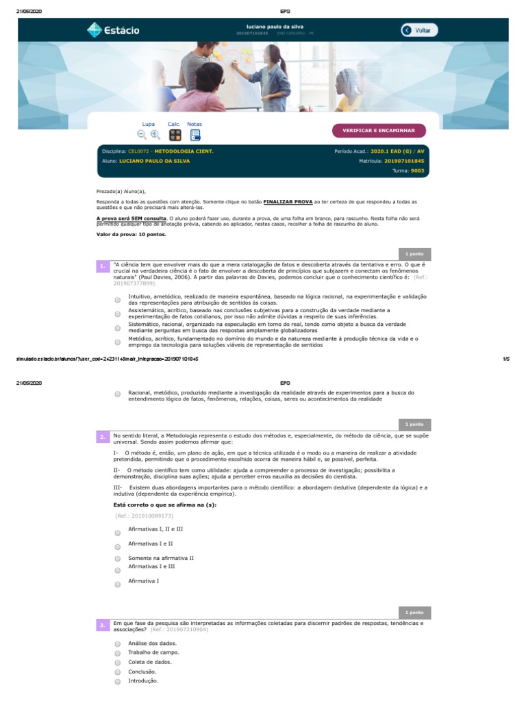 Prova Av Metodologia Cientifica | PDF | Método científico | Science