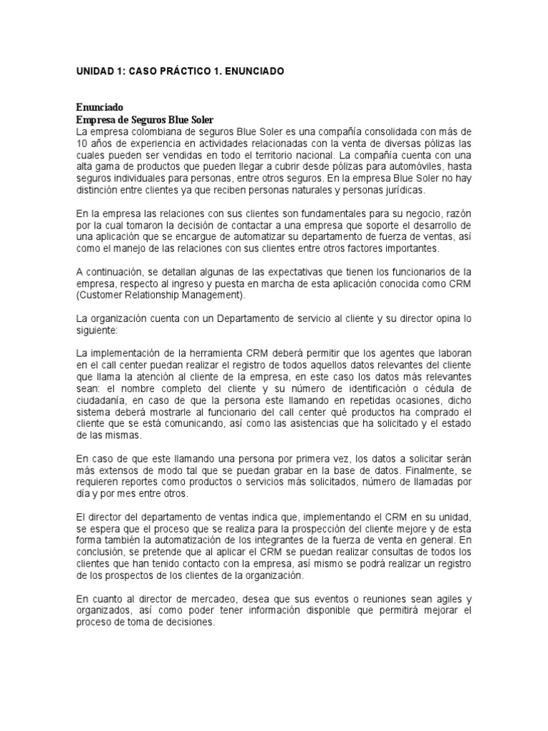 Respuesta Al Caso Practico Unidad 2 CRM | PDF | Gestión de la relación con el cliente | Marketing