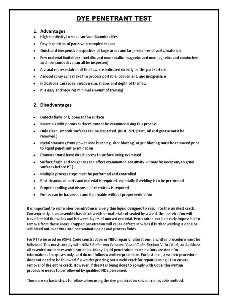 Dye Penetrant Test | PDF | Industrial Processes | Materials