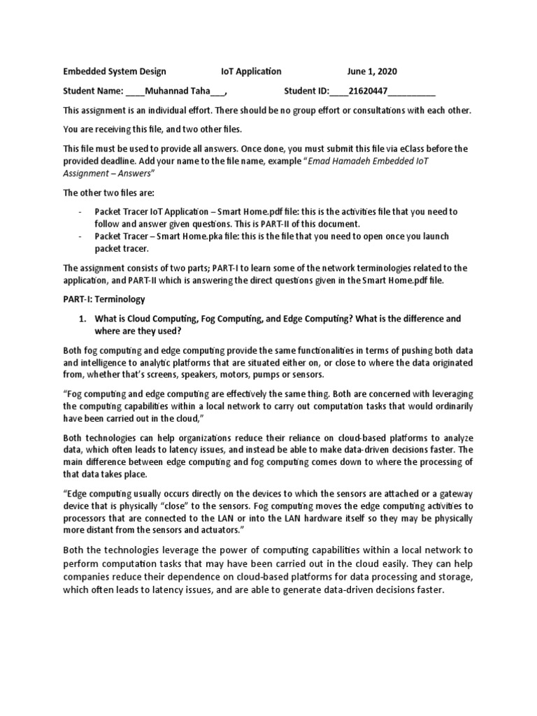 Embedded IoT Assignment Answers Template | PDF | Network Topology | Computer Network